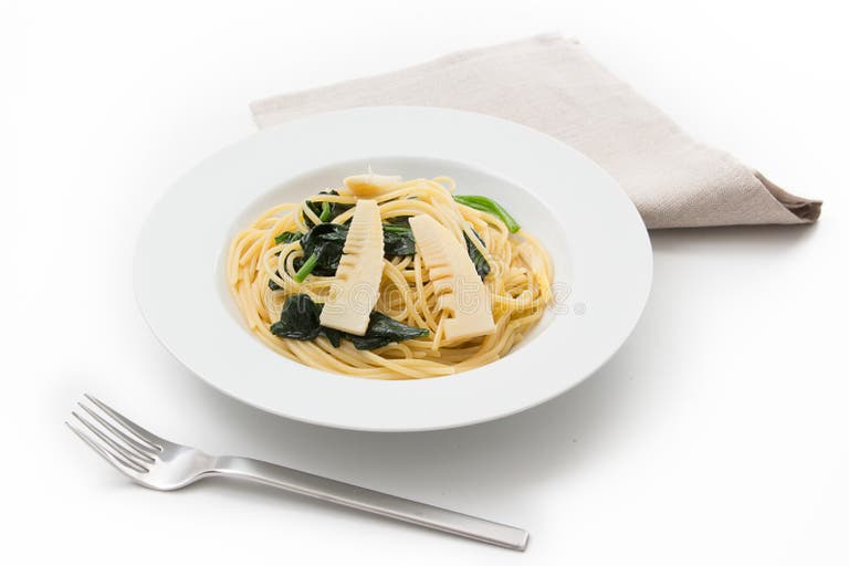 Spaghetti with Bamboo Shoot Stock Photo - Image of quisine, food: 181768876