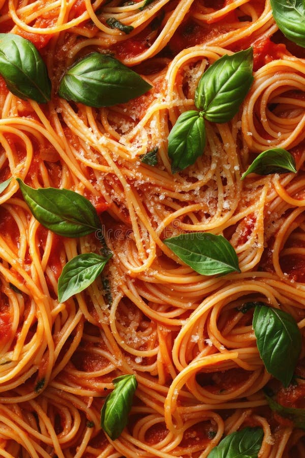 Spaghetti with Basil Leaves Stock Photo - Image of leafy, plate: 378024590