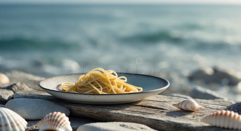 Spaghetti on the Beach. a Seaside Culinary Experience with Seashells ...