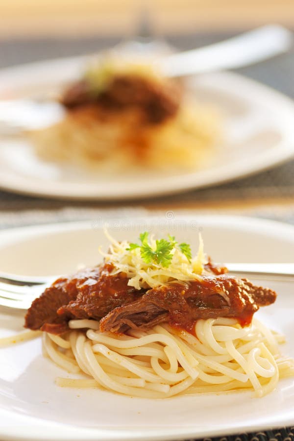 Spaghetti with beef stock photo. Image of chunk, italy - 17880944