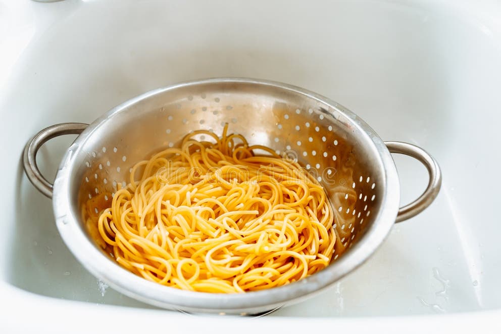 Spaghetti Boiled in Colander Stock Photo - Image of preparation ...