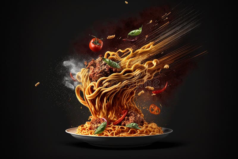 Spaghetti Bolognese Fast Food Exploding. Generative Ai Stock ...