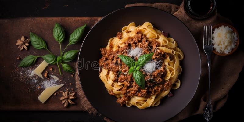 Spaghetti Bolognese Presentation Top View Stock Illustration ...