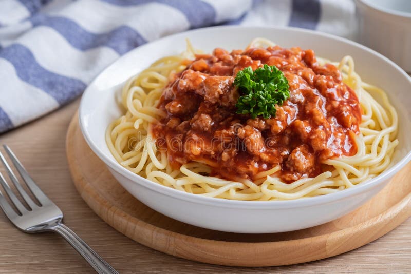 Spaghetti Bolognese in White Bowl Stock Image - Image of minced ...