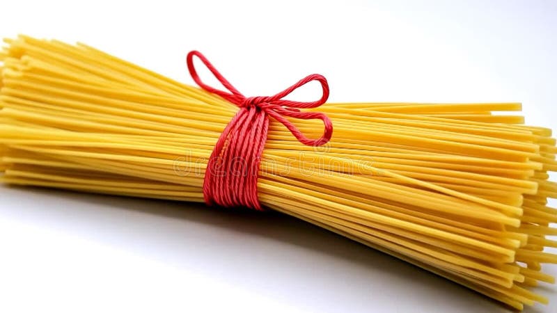 Spaghetti Bundle Bound by Red Twine, Ready for Cooking on a White ...