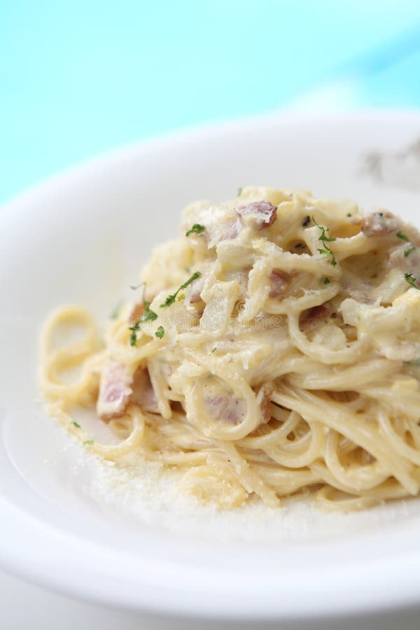 Spaghetti Carbonara with Bacon and Cheese Stock Image - Image of meat ...