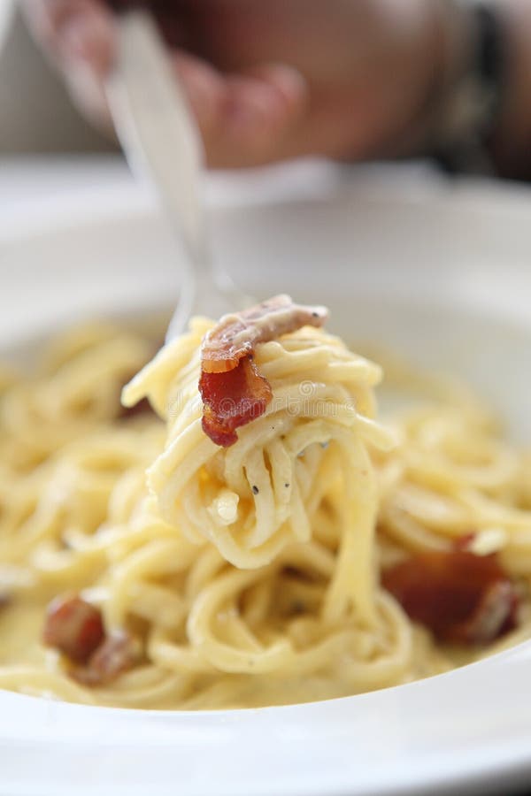 Spaghetti Carbonara with Bacon and Cheese Stock Photo - Image of ...