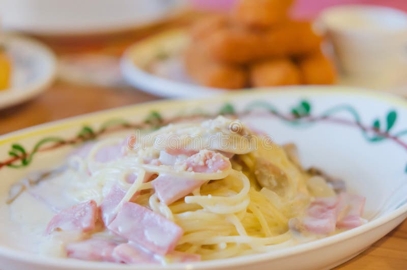 Spaghetti carbonara stock image. Image of dish, closeup - 47063049