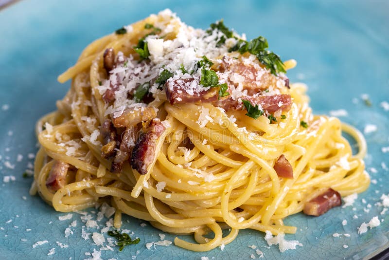 Spaghetti carbonara stock image. Image of italian, dish - 176945165