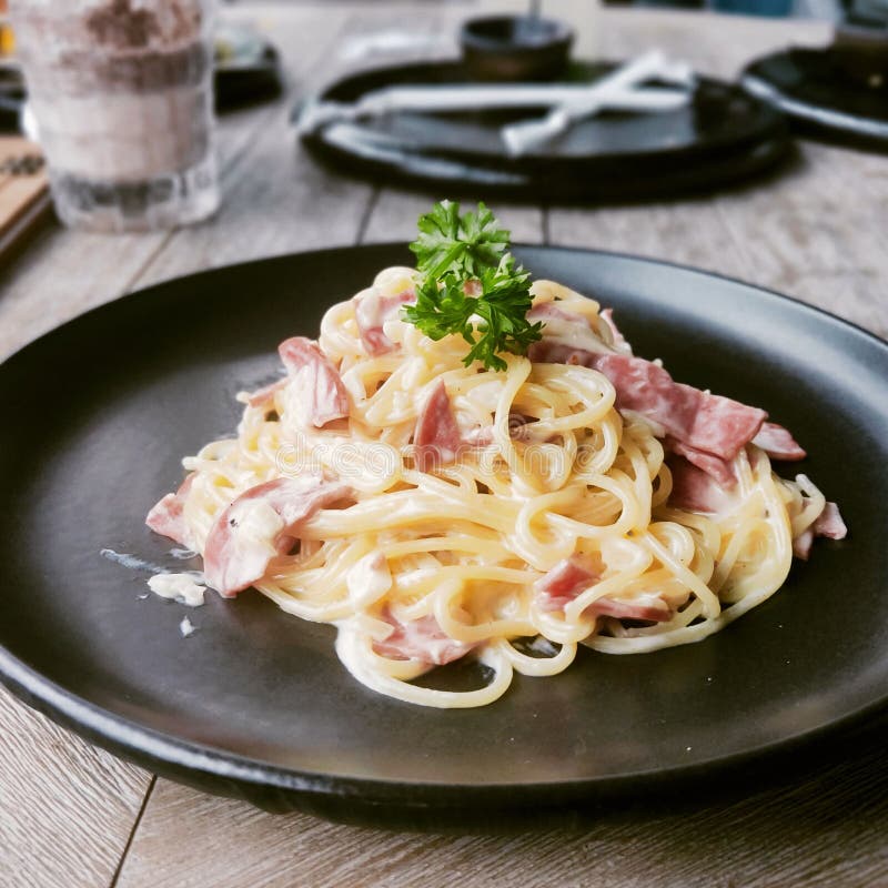 Spaghetti Carbonara Breakfast Stock Photo - Image of carbonara ...