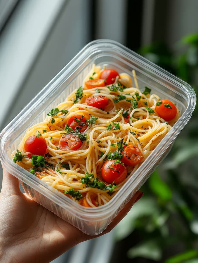 Spaghetti Cherry Tomatoes Parsley Container Stock Photos - Free ...