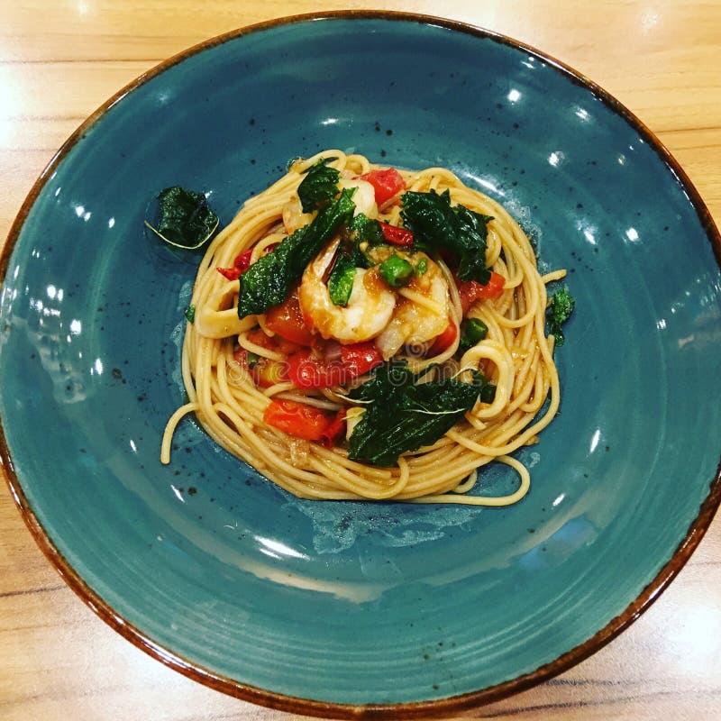 Spaghetti with Chilli and Basil Stock Photo - Image of spaghetti ...