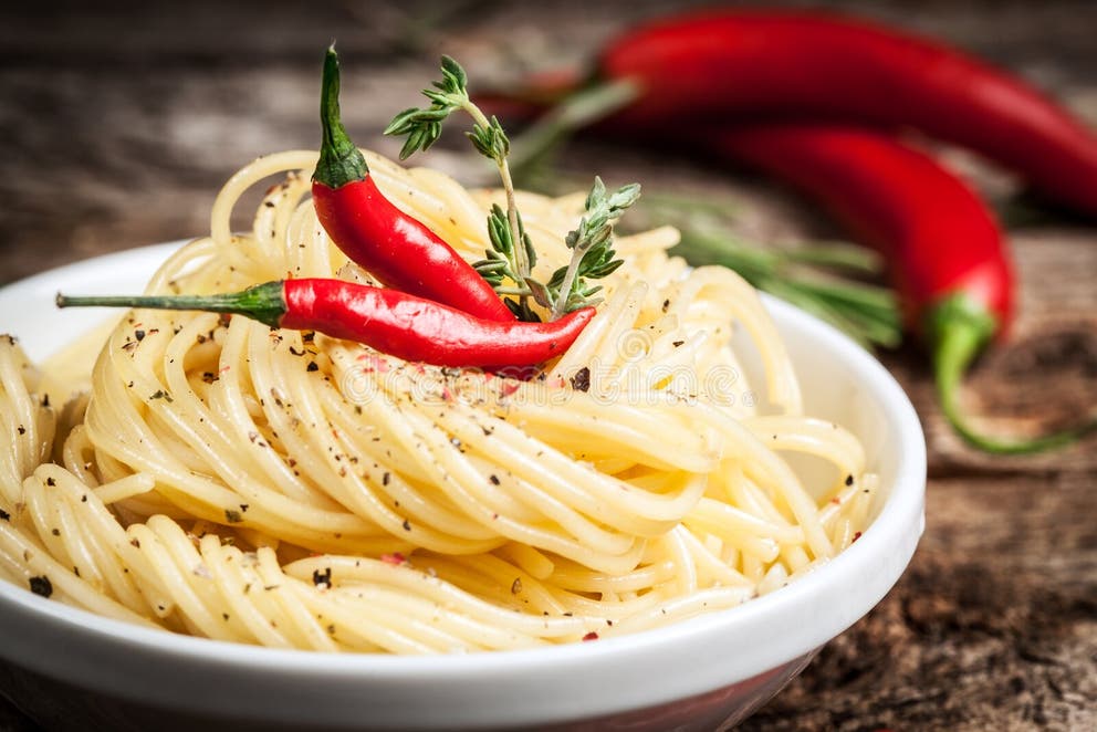 Spaghetti with Chilli. Organic Food Stock Image - Image of herb ...
