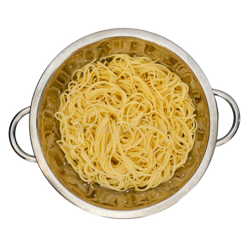 Spaghetti in a Colander for Pasta Stock Photo - Image of stainless ...