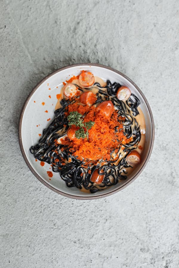 Spaghetti Cream Sauce with Ebiko Stock Image - Image of restaurant ...