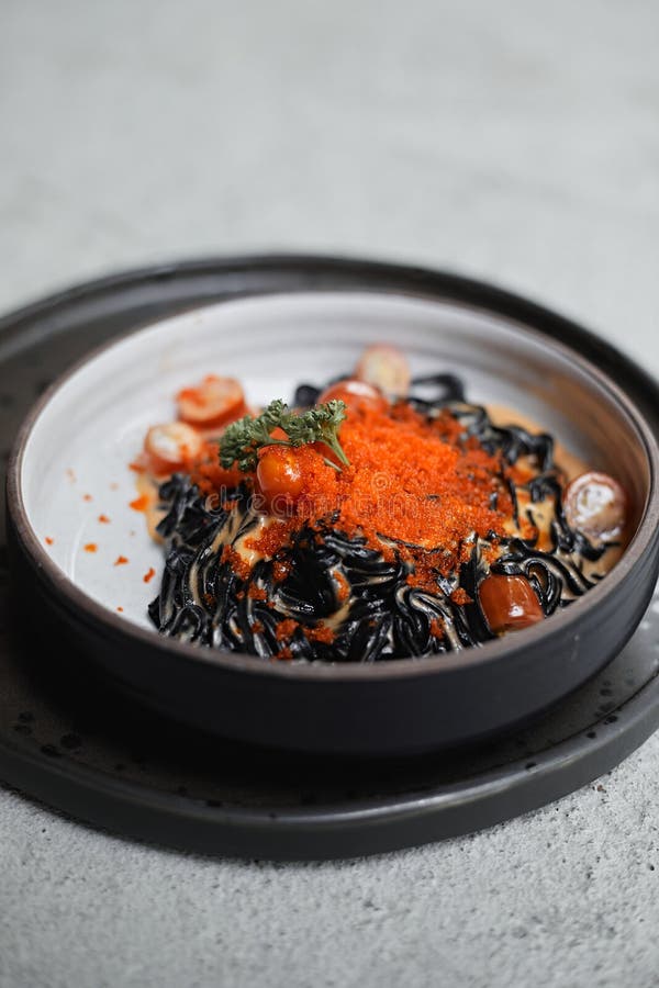 Spaghetti Cream Sauce with Ebiko Stock Image - Image of spaghetti ...