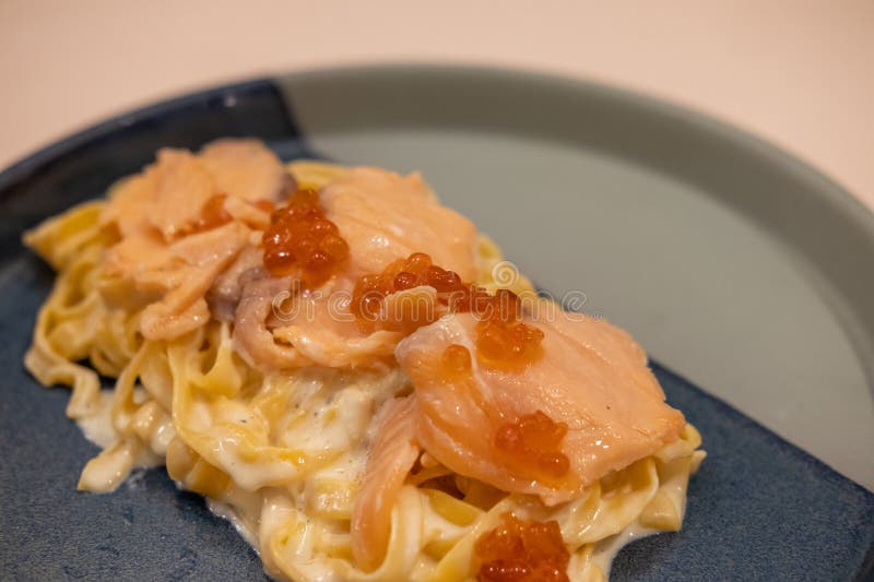 Spaghetti Creme Sauce with Salmon Stock Image - Image of appetizer ...