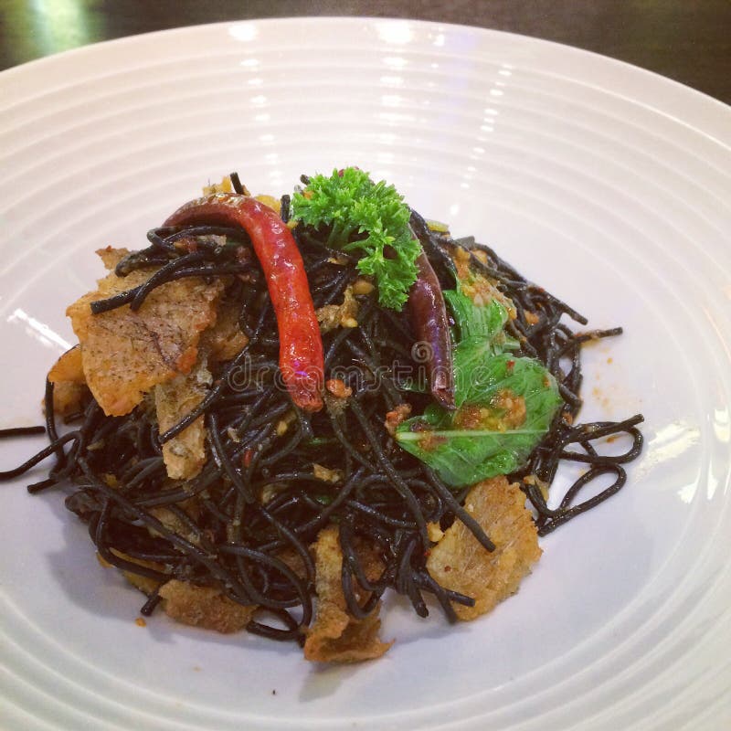 Spaghetti with Deep Fried Fish Stock Image - Image of spicy, spice ...