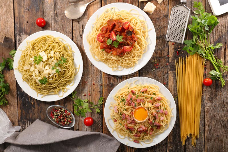 Spaghetti with Different Sort of Sauce Stock Photo - Image of cook ...