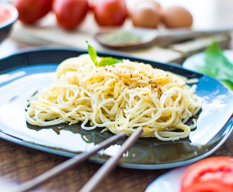 Spaghetti dinner stock photo. Image of garnish, china - 48487712