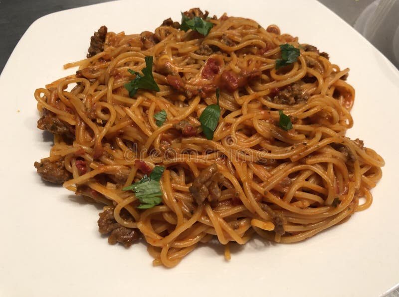 Dish of Ready To Eat Spaghetti Stock Image - Image of closeup, isolated ...