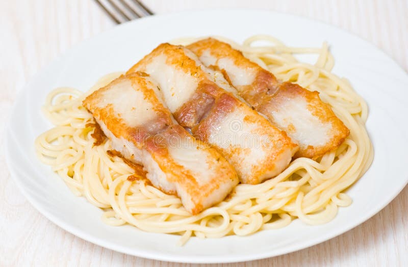 Spaghetti with fish stock photo. Image of food, pangasius - 35978224