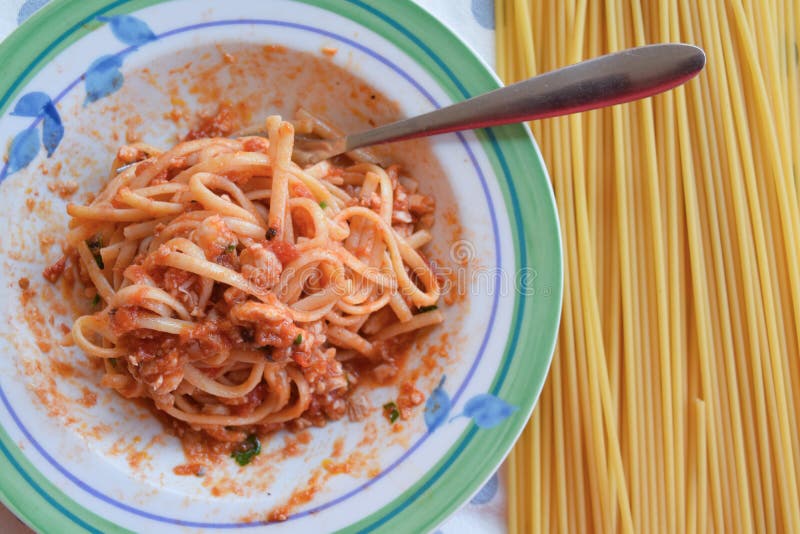 Spaghetti at fish ragout stock photo. Image of vies - 233336134