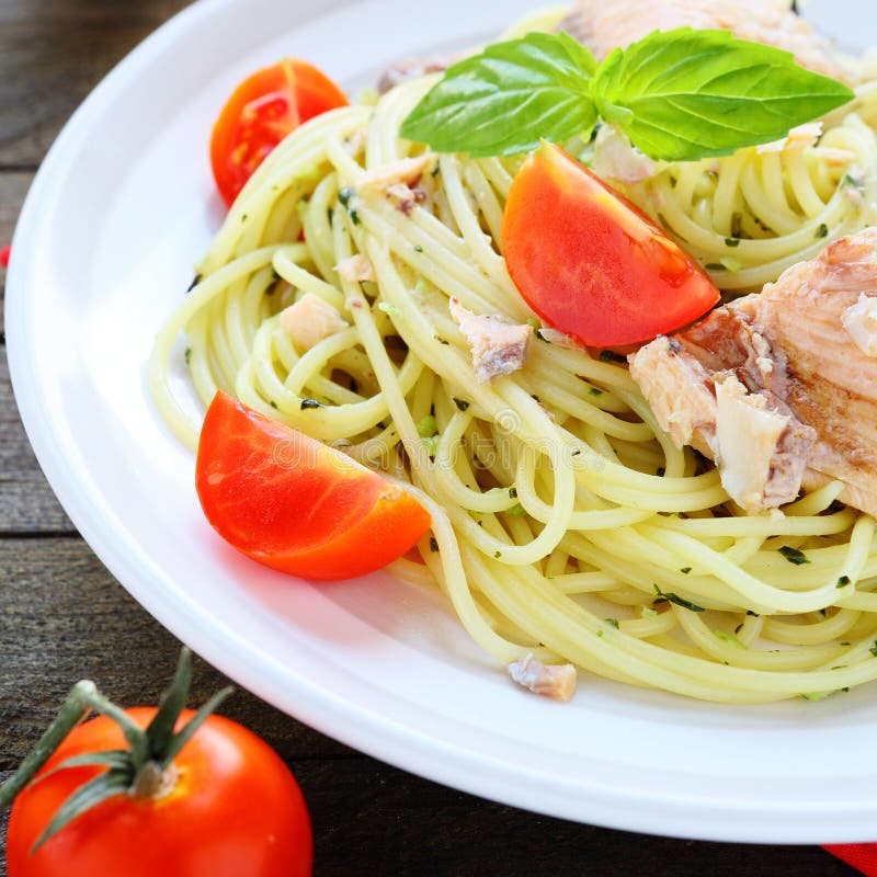 Spaghetti with Fish and Vegetables Stock Photo - Image of parmesan ...