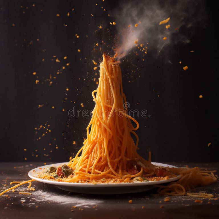 Spaghetti is Flying Apart from the Explosion on the Plate. Creative ...