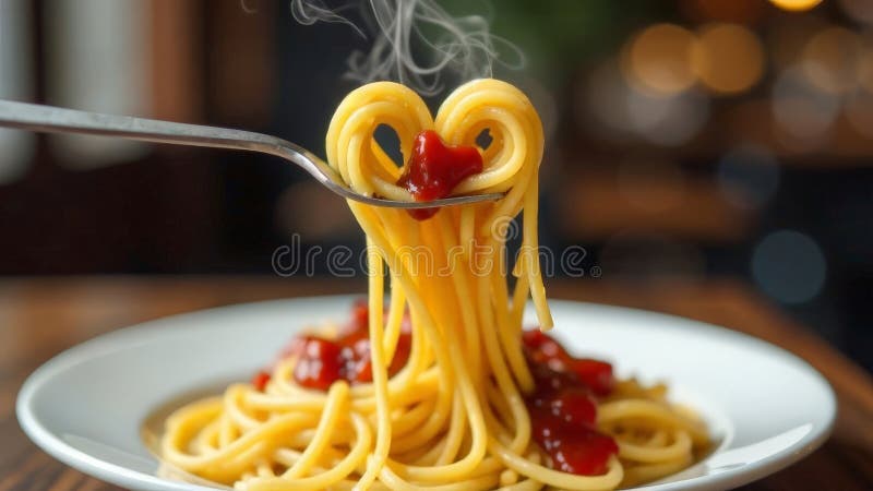 Spaghetti on a Fork in the Shape of a Heart Stock Illustration ...