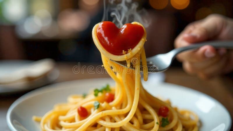 Spaghetti on a Fork in the Shape of a Heart Stock Illustration ...