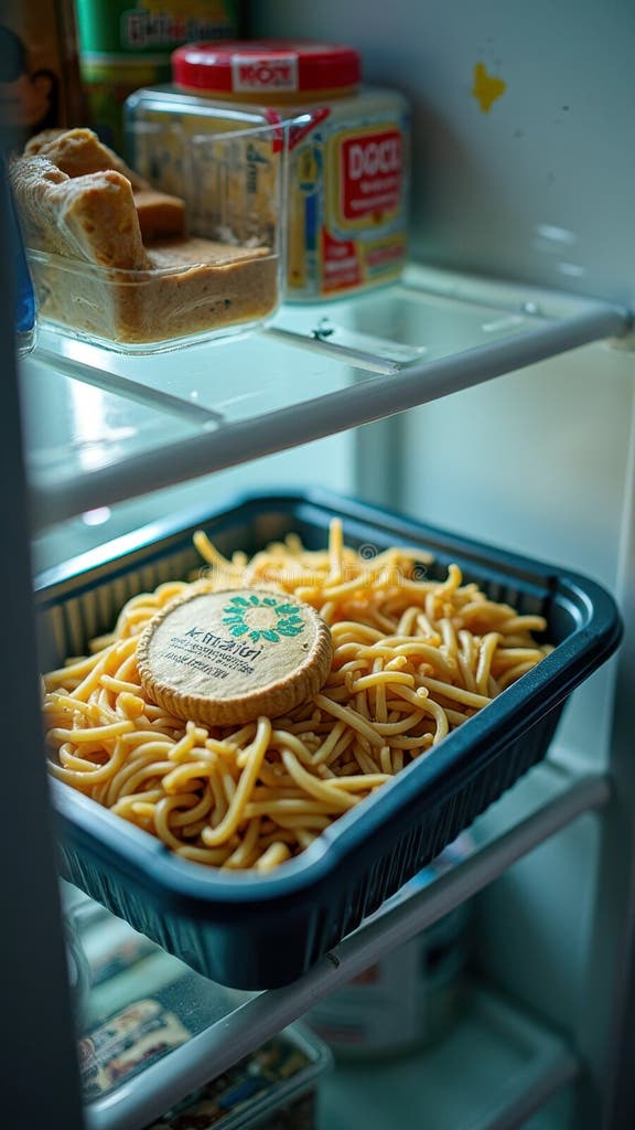 Spaghetti in Fridge Tray with Butter: Organized Refrigerator Interior ...