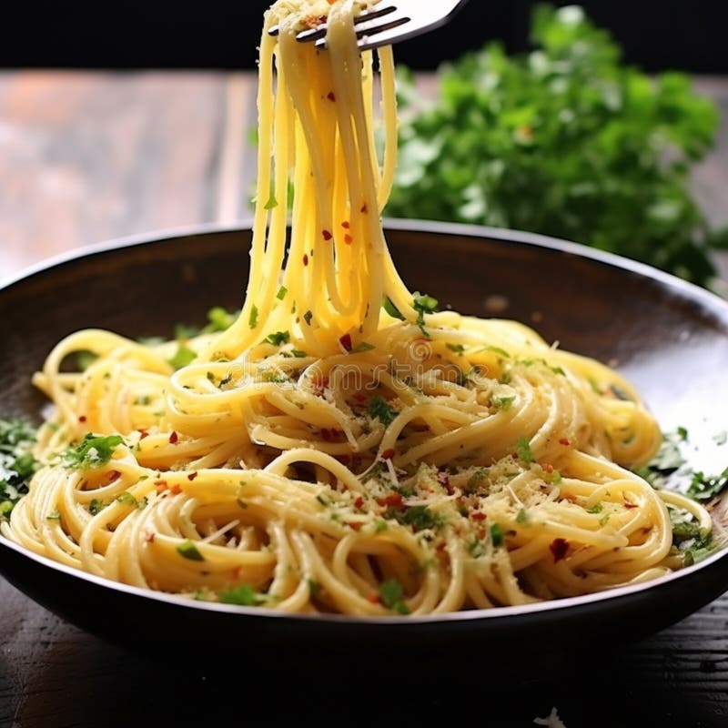 Spaghetti with Garlic and Butter 1 Stock Illustration - Illustration of ...