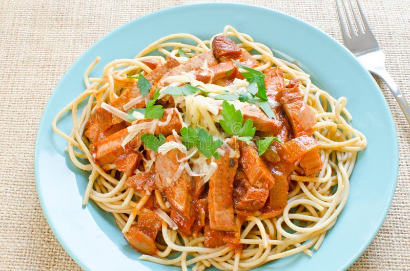 Spaghetti with ham stock photo. Image of tomato, spaghetti - 22889056