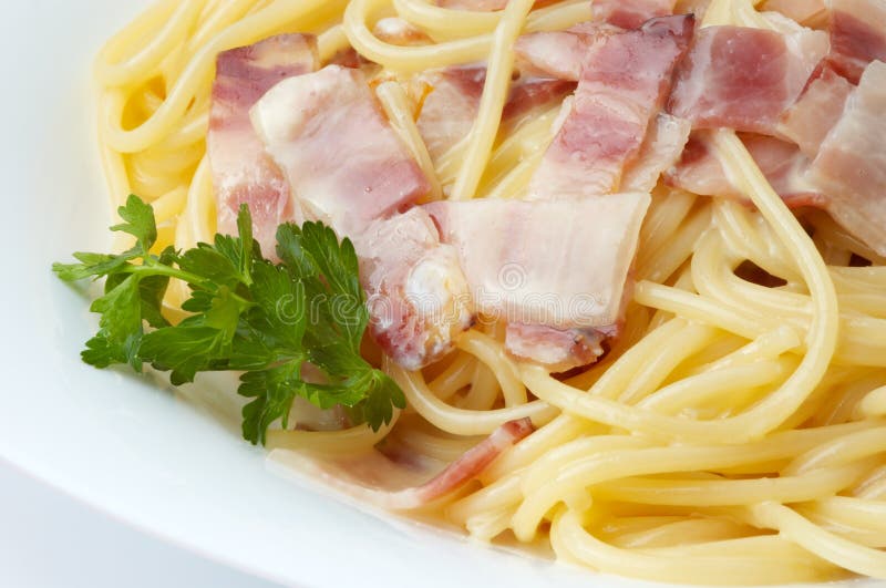 Spaghetti with ham stock image. Image of close, gourmet - 4445431