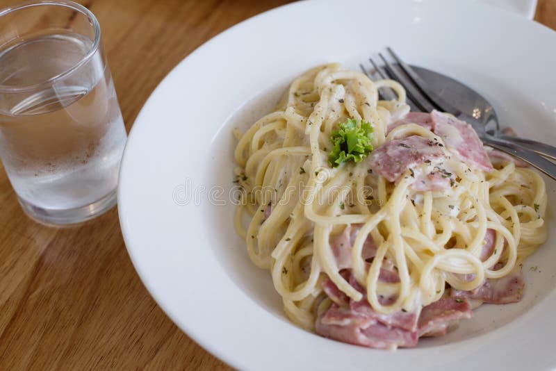 Spaghetti Ham and Cheese Put the Dish Stock Photo - Image of ...