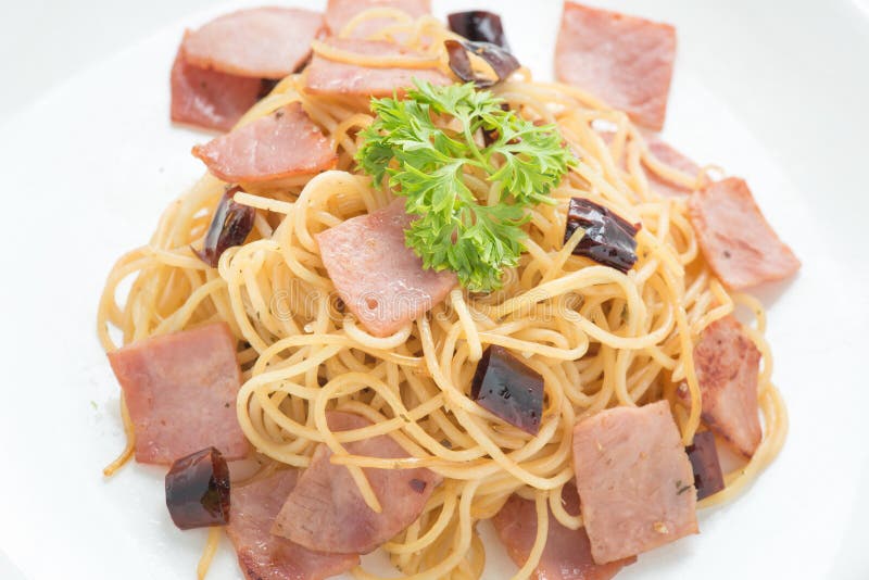 Spaghetti with Ham and Chilli. Stock Photo - Image of italian, cuisine ...
