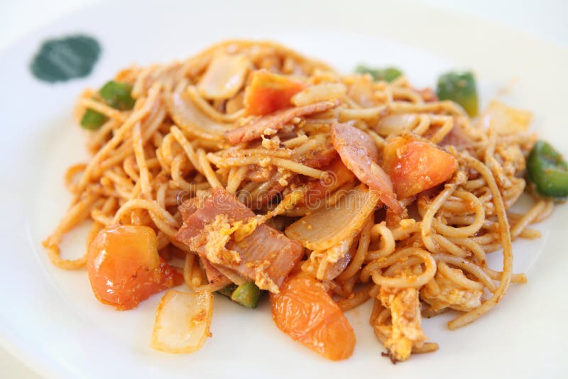 Spaghetti with Ham and Tomato Sauce Stock Image - Image of diet ...