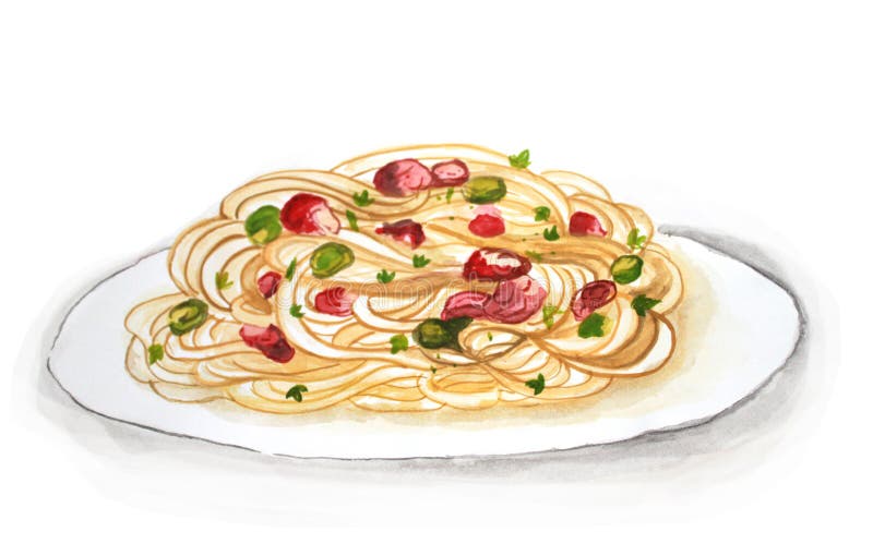 Spaghetti hand drawn stock illustration. Illustration of classic - 49598372