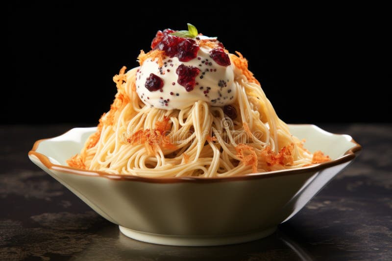 Spaghetti Ice Cream Served in a White Ceramic Bowl Stock Image - Image ...