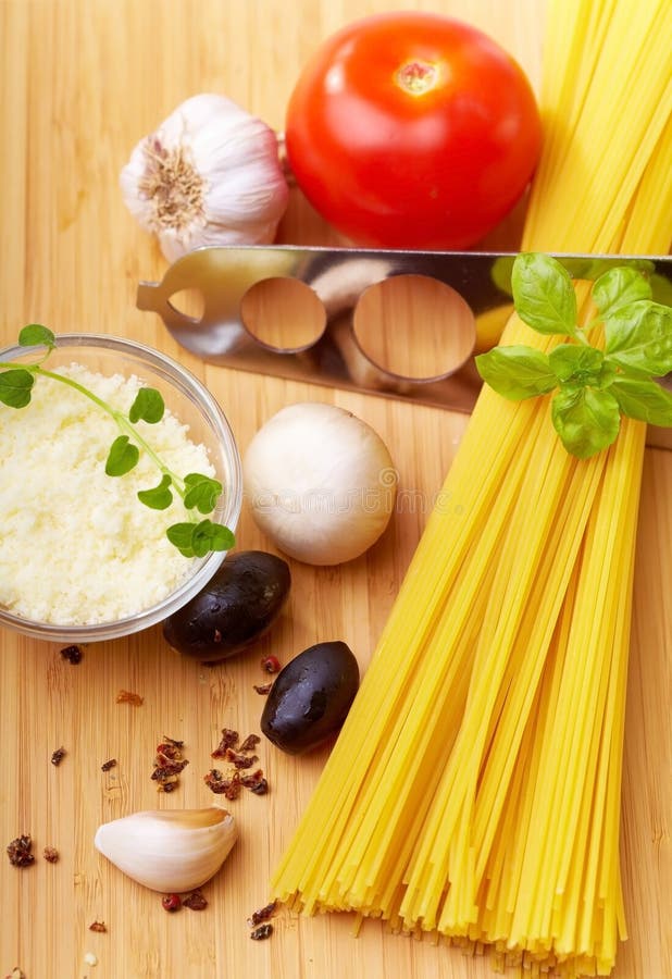 Spaghetti and ingredients stock image. Image of food - 17954599