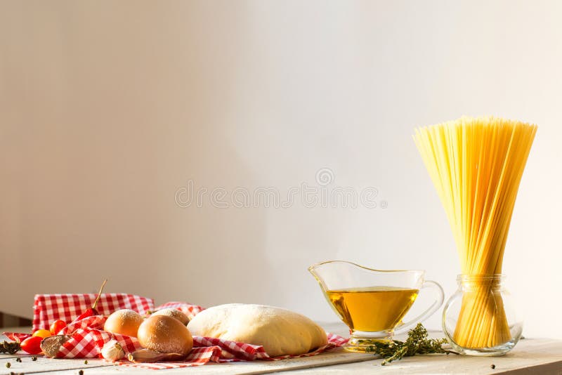 Spaghetti with Ingredients for Cooking Pasta. Stock Photo - Image of ...
