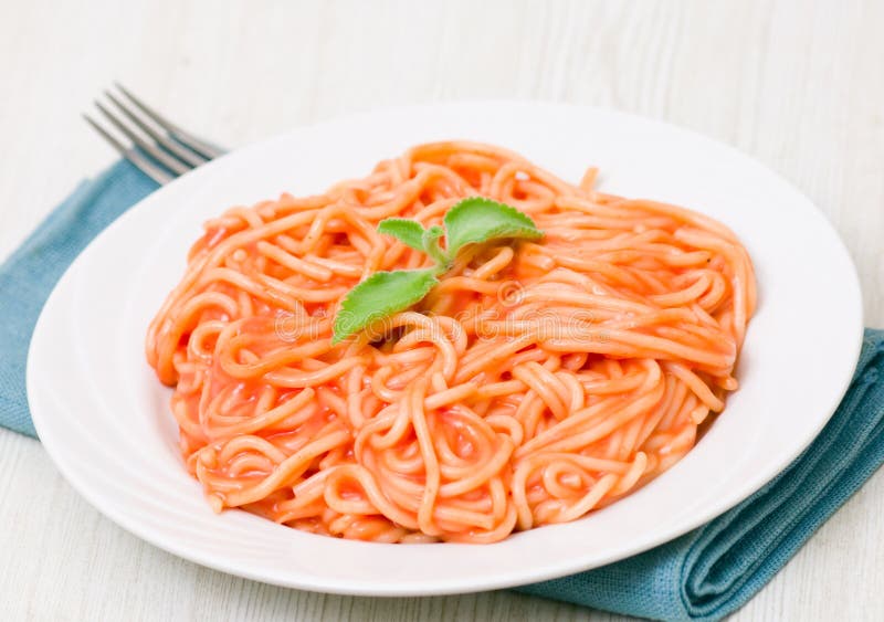 Spaghetti with Ketchup and Mayonnaise Stock Photo - Image of delicious ...