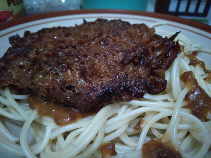 Spaghetti with Large Meat on it Stock Image - Image of fried, cooking ...