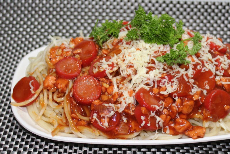 Spaghetti with Leafy Toppings and Delicious Sauce. Stock Photo - Image ...