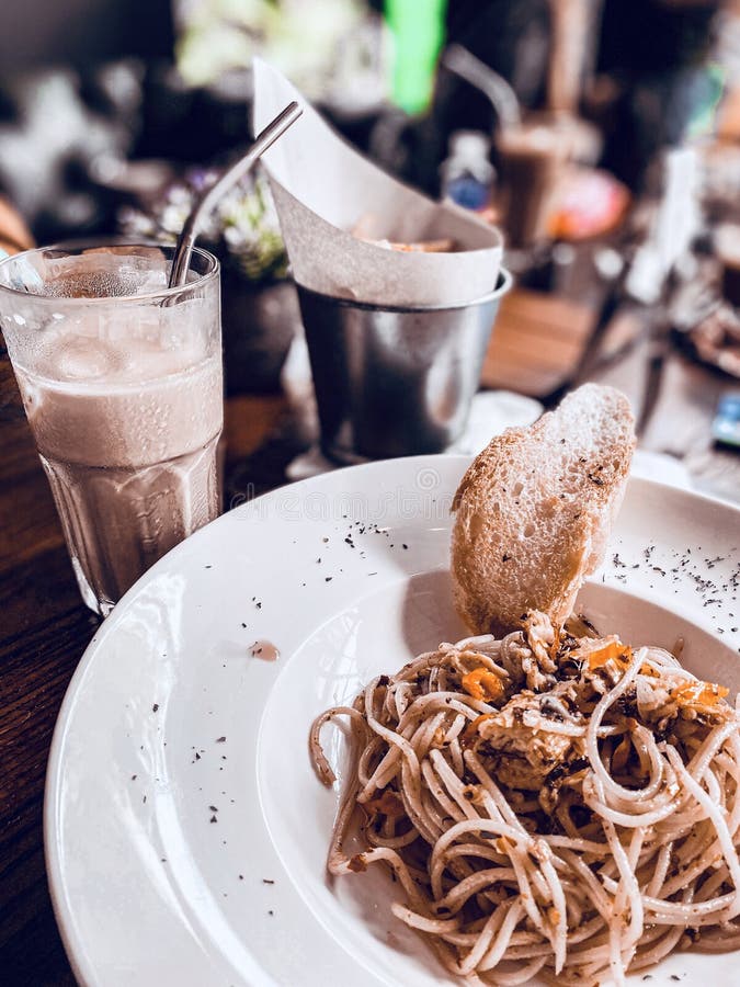 Spaghetti stock photo. Image of coffee, menu, lunch - 221106842