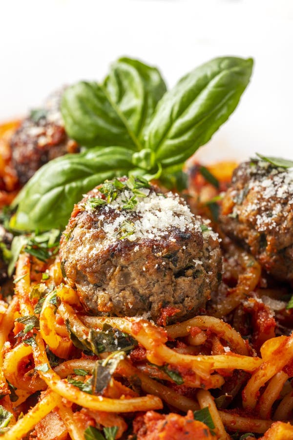 Spaghetti with meat balls stock image. Image of balls - 155664667