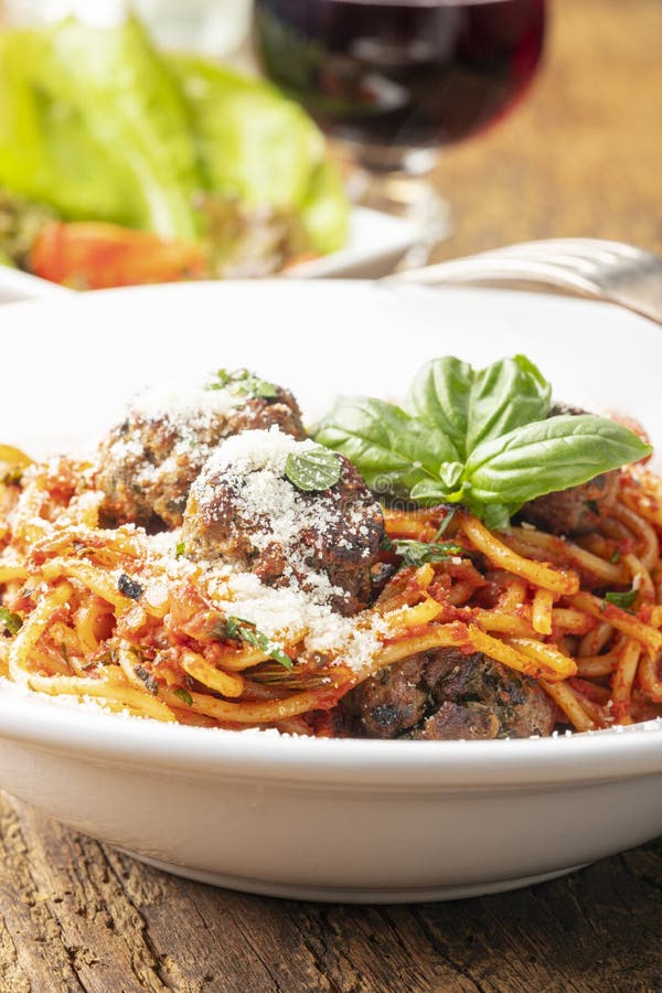 Spaghetti with meat balls stock image. Image of dinner - 162438105