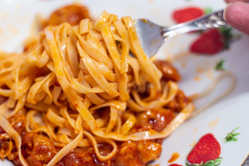 Spaghetti and Meat Lunch in Spicy Sauce Stock Photo - Image of natural ...