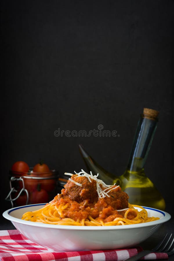 Spaghetti and Meatballs.black Background Stock Image - Image of ...